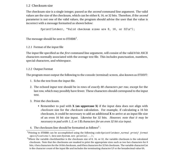 Solved 1 Checksum In this assignment you'll write a program | Chegg.com