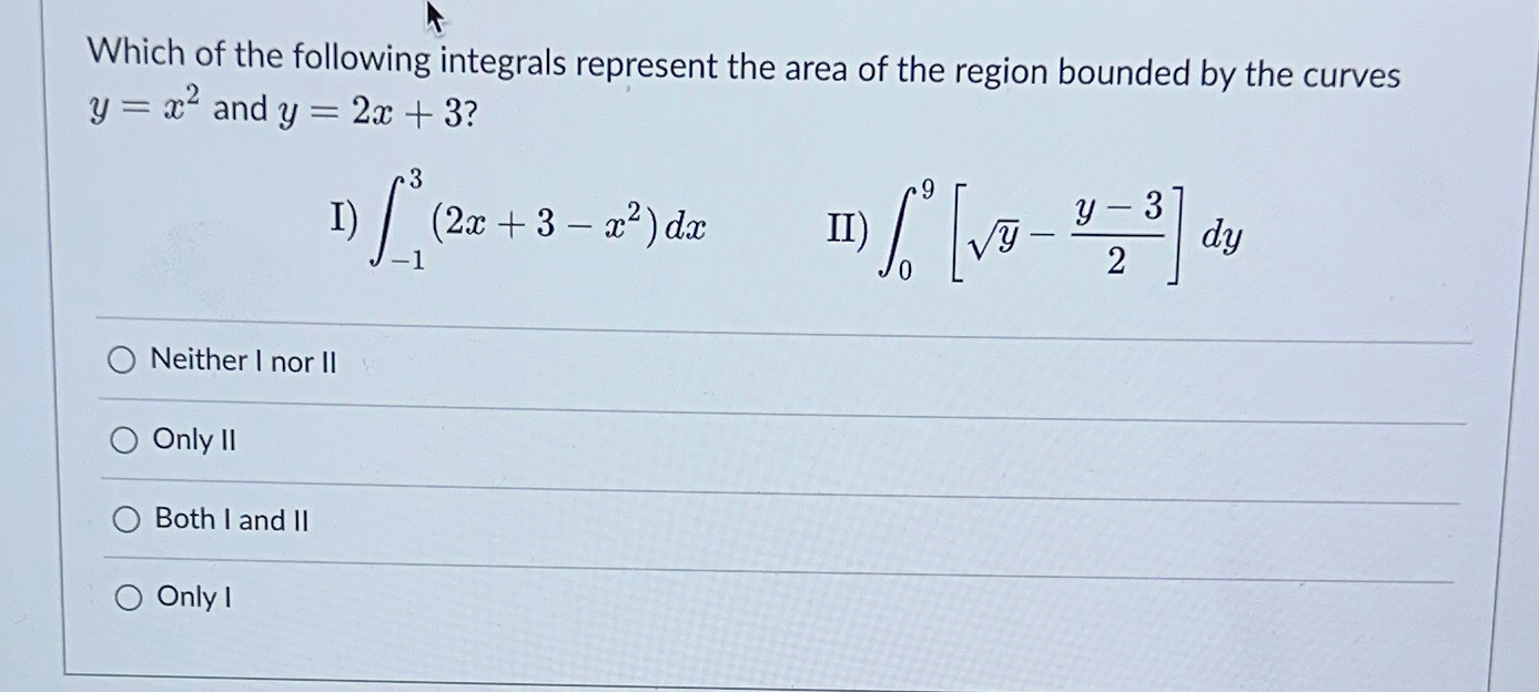 Solved Which of the following integrals represent the area | Chegg.com