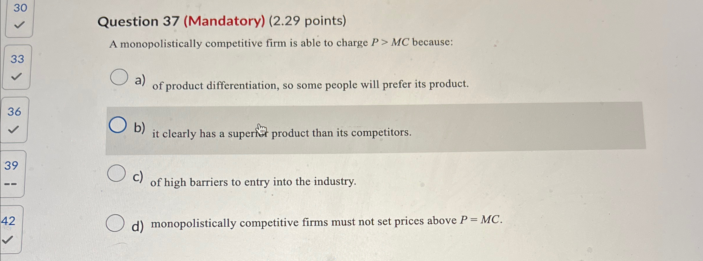 Solved Question 37 (Mandatory) (2.29 ﻿points)A | Chegg.com
