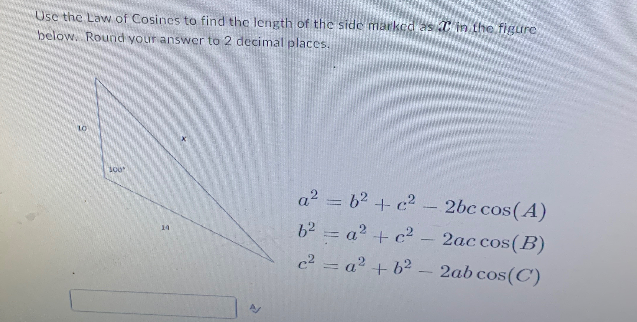 Solved Use the Law of Cosines to find the length of the side | Chegg.com