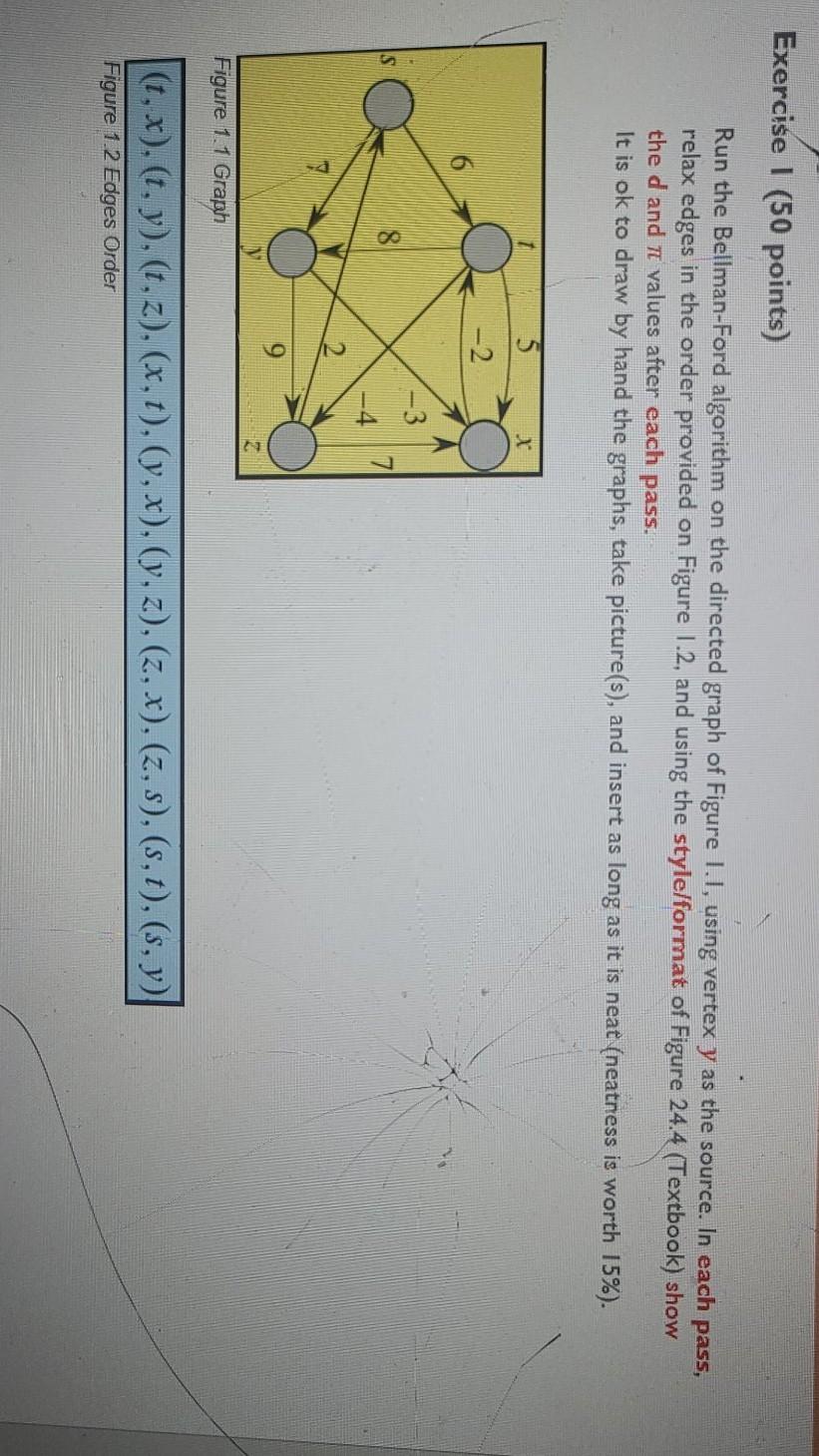 Solved Exercise I (50 points) Run the Bellman-Ford algorithm | Chegg.com