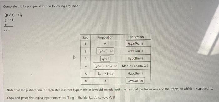 Solved Complete the logical proof for the following | Chegg.com