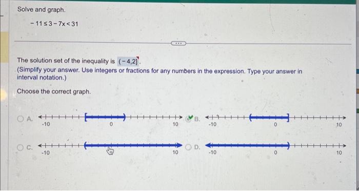 Solved Solve and graph. −11≤3−7x