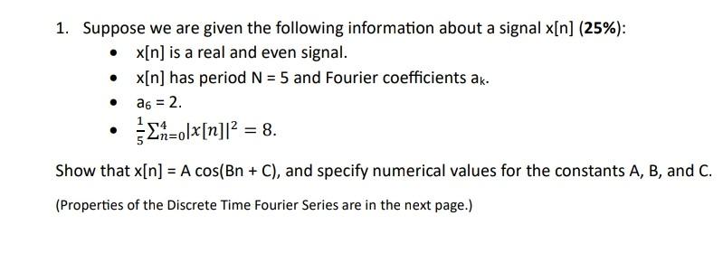 Solved 1. Suppose we are given the following information | Chegg.com