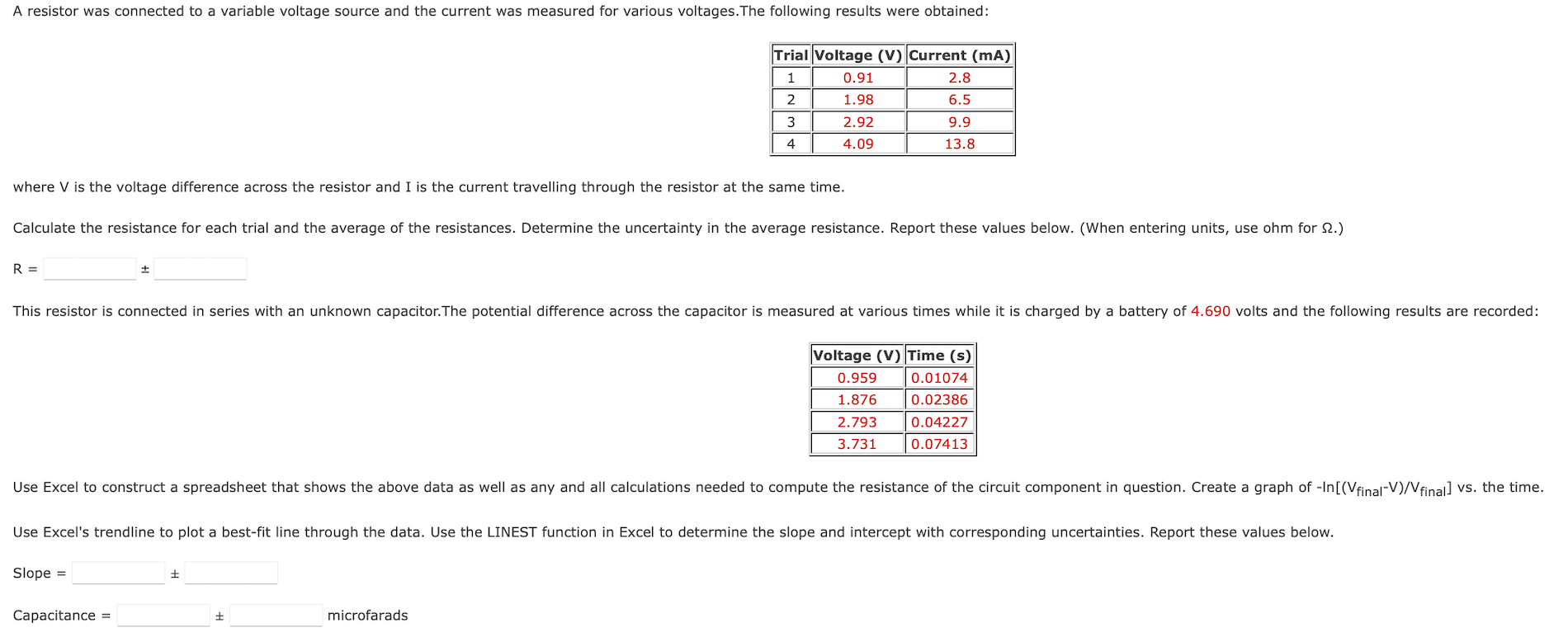 Solved A resistor was connected to a variable voltage source | Chegg.com