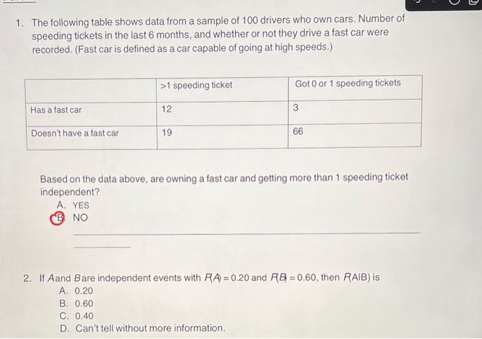 Solved 1. The following table shows data from a sample of | Chegg.com