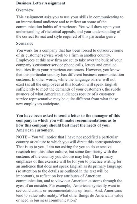 Business Letter Assignment Overview: This assignment | Chegg.com