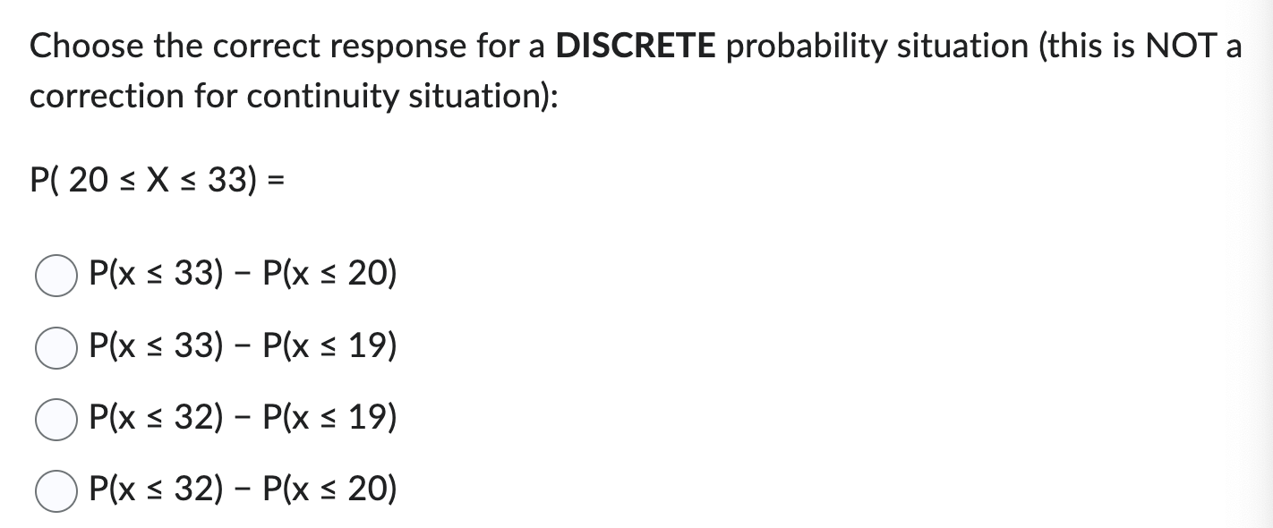 Solved Choose the correct response for a DISCRETE | Chegg.com
