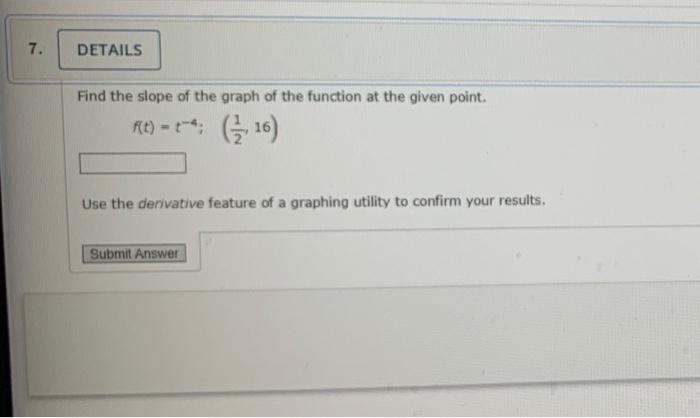 Solved 7. DETAILS Find the slope of the graph of the | Chegg.com