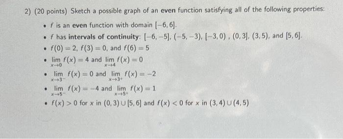 Solved 2) (20 points) Sketch a possible graph of an even | Chegg.com