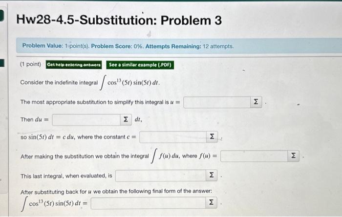 Solved (1 point) Consider the indefinite integral | Chegg.com