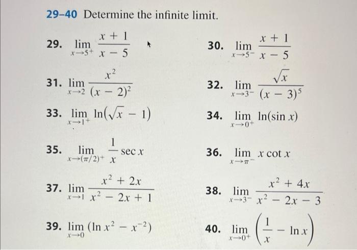 Solved 29-40 Determine the infinite limit. x + 1 29. lim | Chegg.com