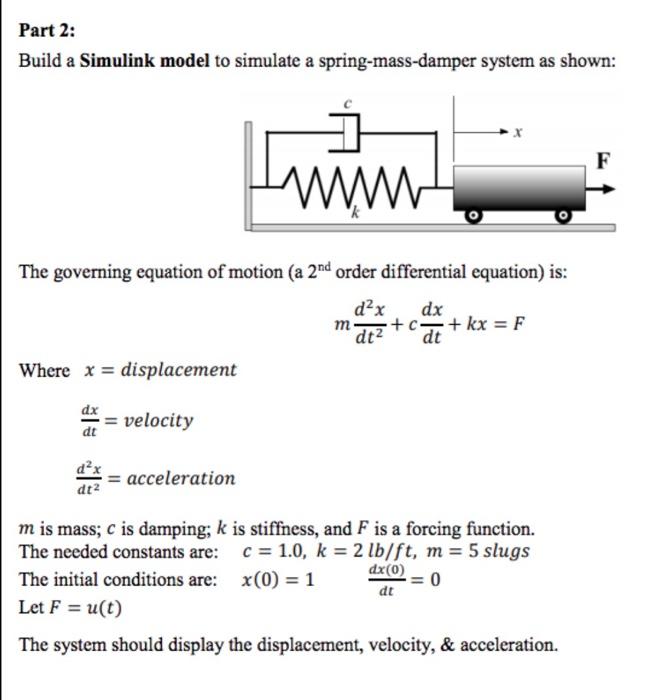 Solved Part 2: Build a Simulink model to simulate a | Chegg.com