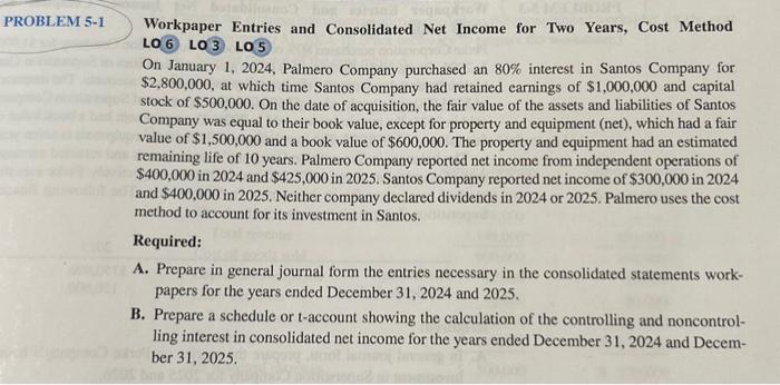 Workpaper Entries and Consolidated Net Income for Two | Chegg.com