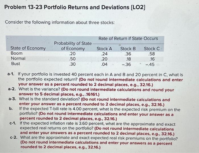 Solved Problem 13-23 Portfolio Returns and Deviations [LO2] | Chegg.com