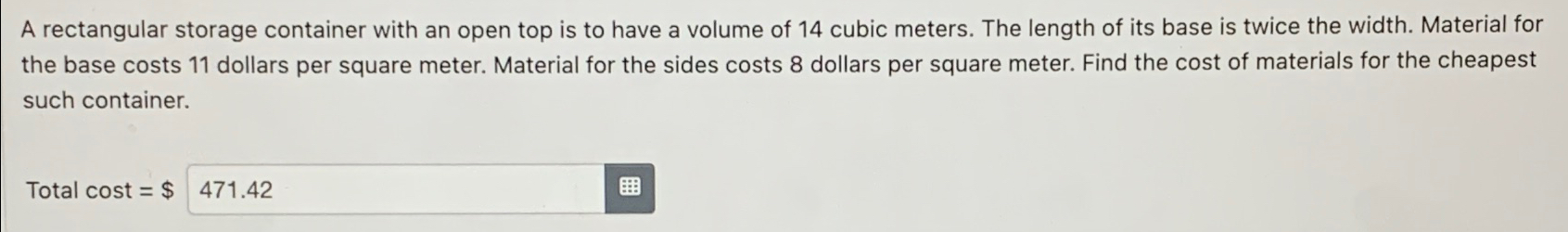 Solved A rectangular storage container with an open top is | Chegg.com