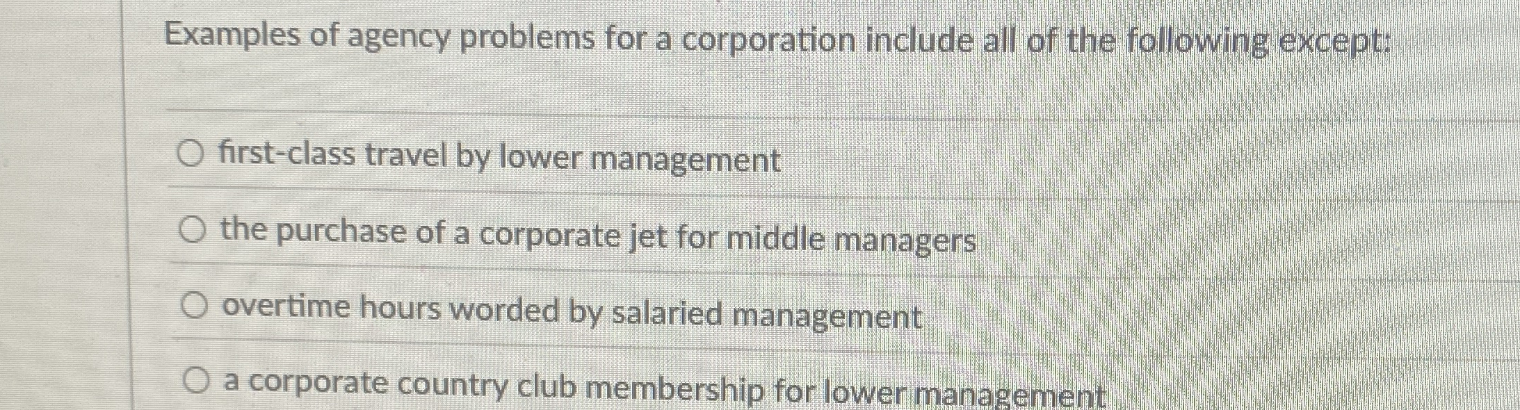 Solved Examples of agency problems for a corporation include | Chegg.com