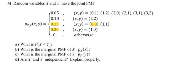 Solved . 4) Random variables X and Y have the joint PMF | Chegg.com