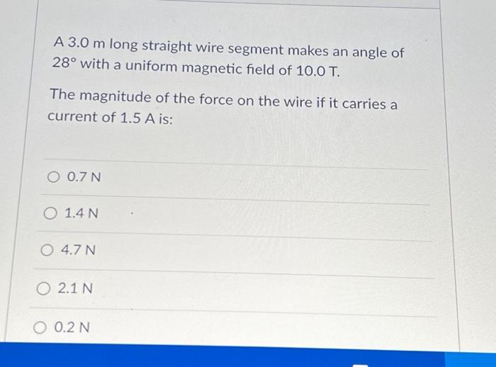 Solved A 3.0 m long straight wire segment makes an angle of | Chegg.com