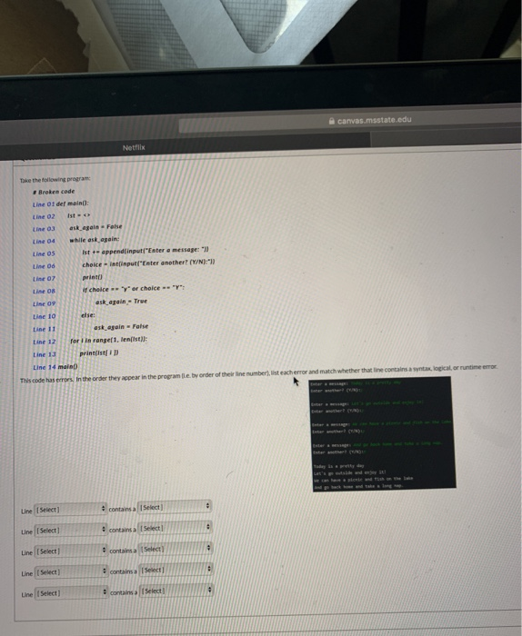 canvas.msstate.edu Take the following program Broken | Chegg.com