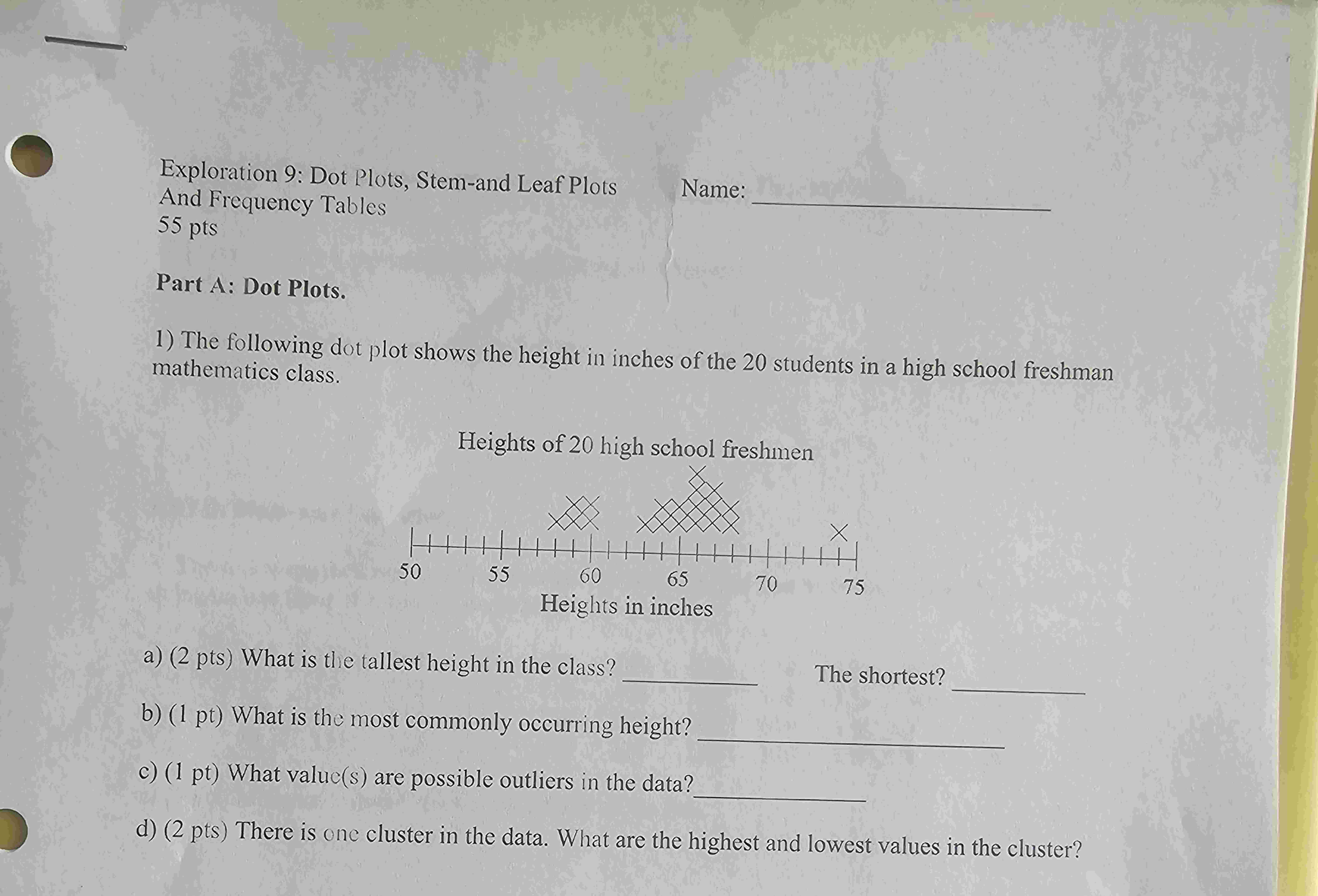 Solved Exploration 9: Dot Plots, Stem-and Leaf Plots And | Chegg.com