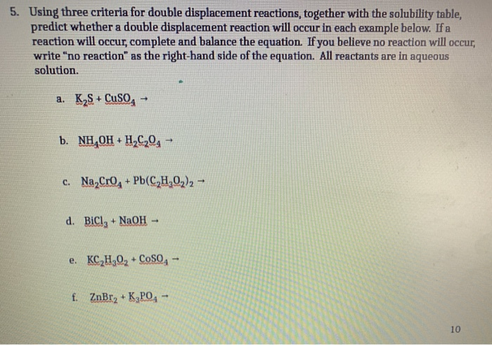Solved 5. Using three criteria for double displacement | Chegg.com