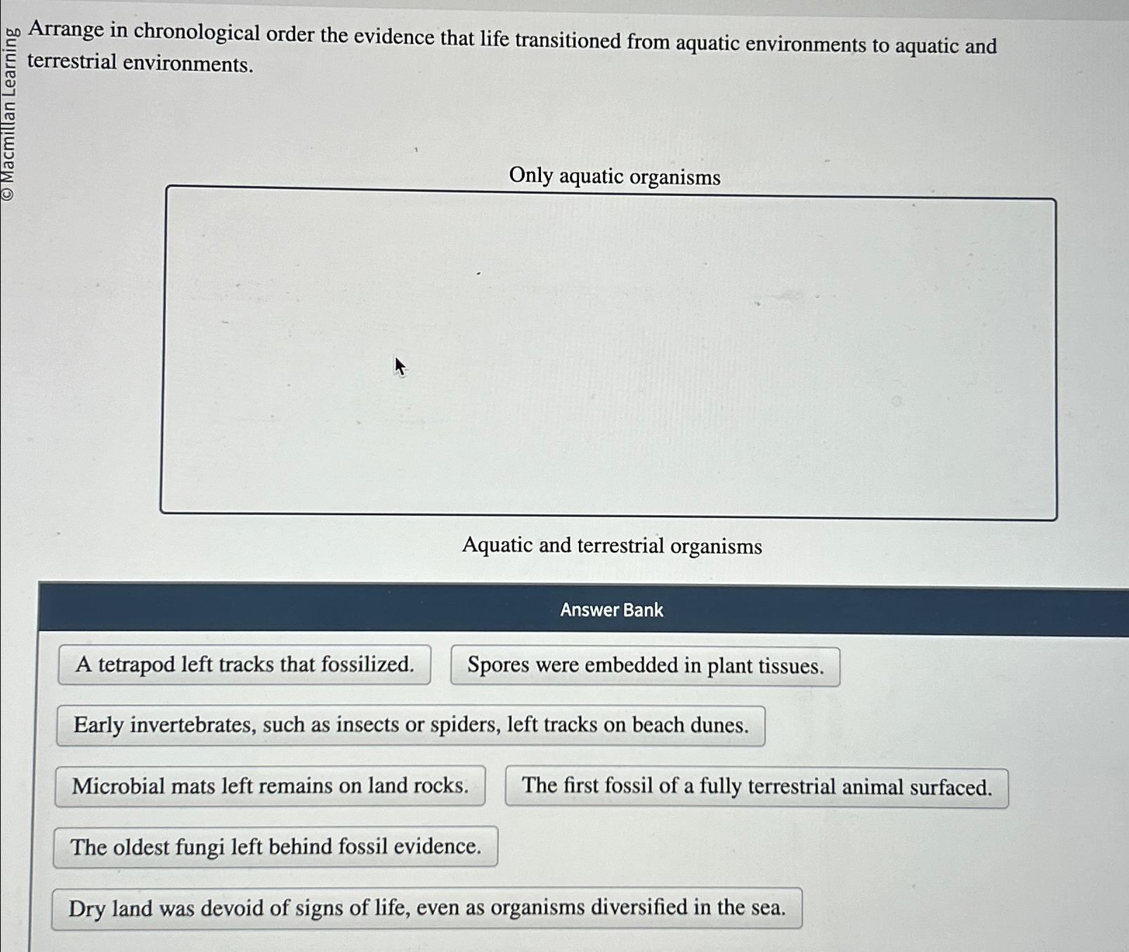 Solved Arrange in chronological order the evidence that life | Chegg.com