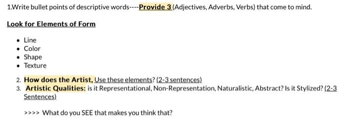 1.Write bullet points of descriptive words ⋯ Provide | Chegg.com