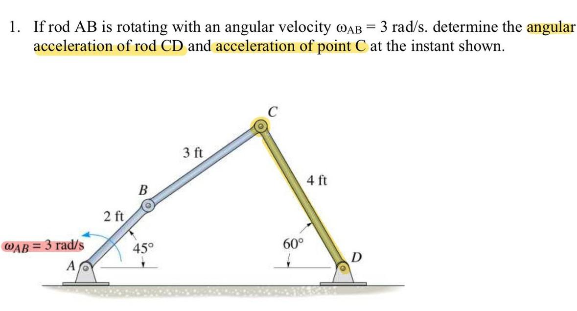 Solved 1. If rod AB is rotating with an angular velocity WAB | Chegg.com