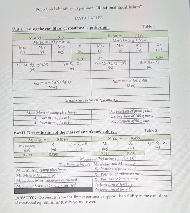 Solved Report on Laboratory Experiment "Rotational | Chegg.com