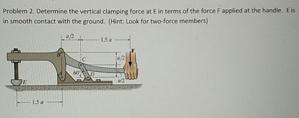 Solved Problem 2. Determine the vertical clamping force at E | Chegg.com