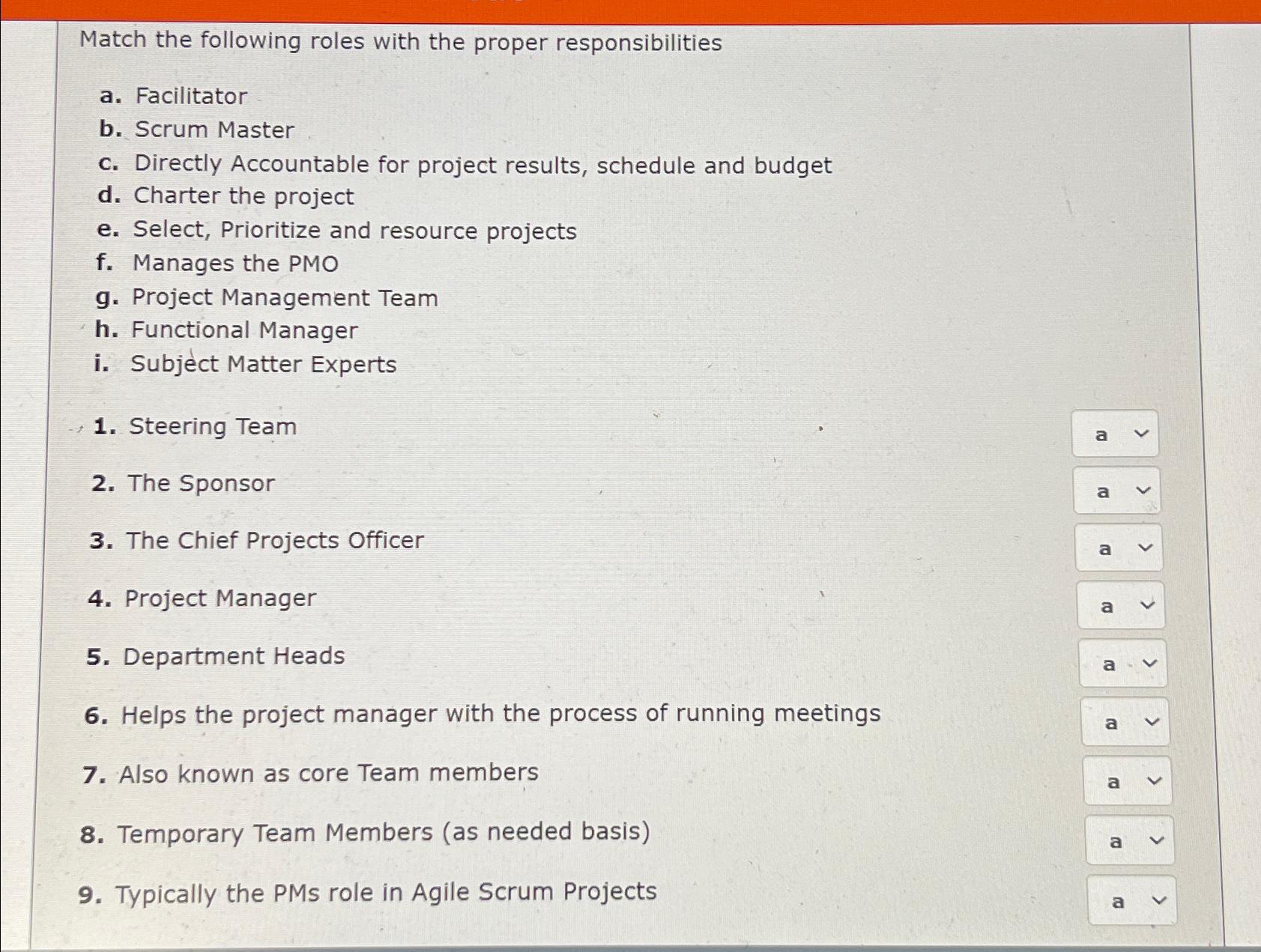 Solved Match the following roles with the proper | Chegg.com