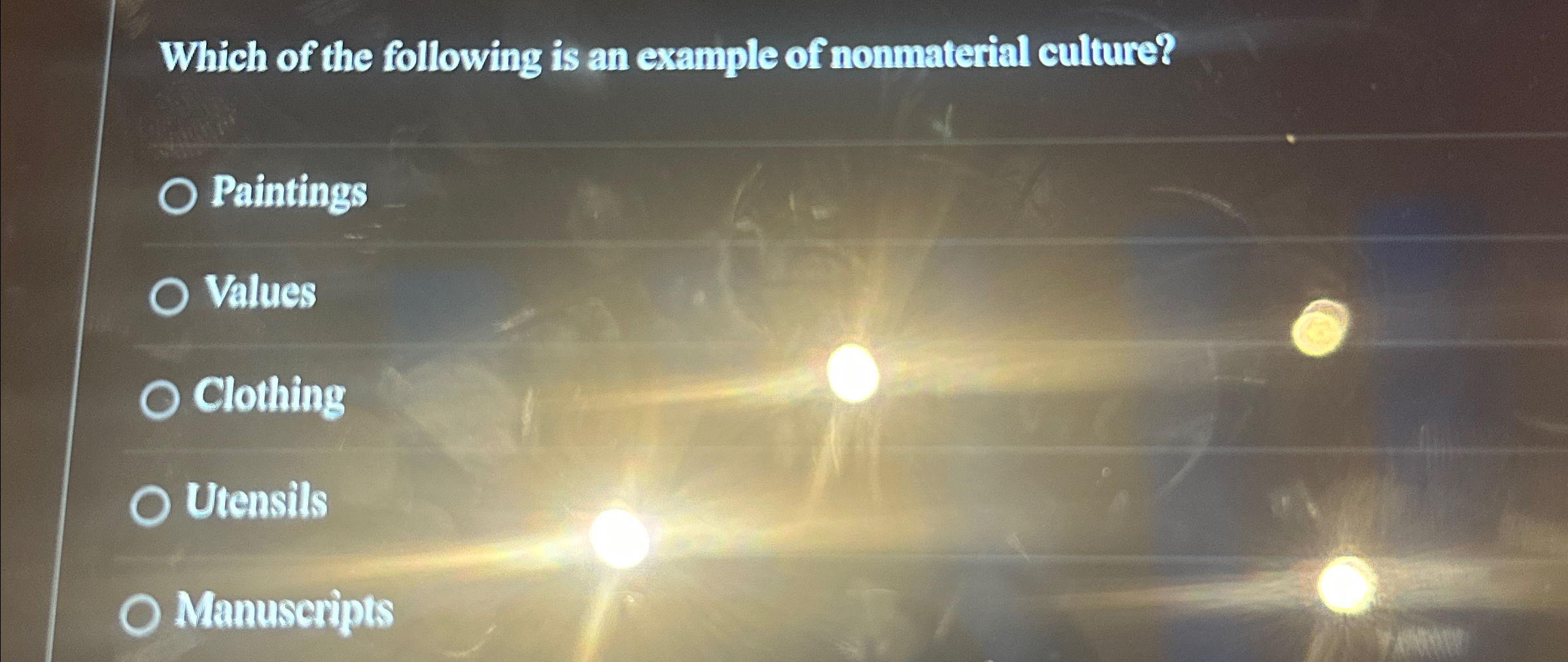 Solved Which of the following is an example of nonmaterial | Chegg.com