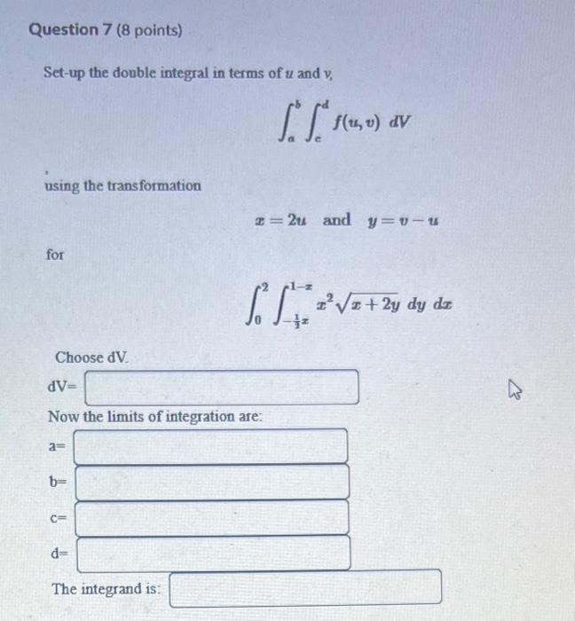 Solved Set-up the double integral in terms of u and v, | Chegg.com