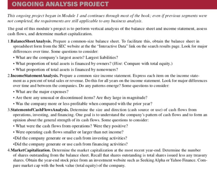 ONGOING ANALYSIS PROJECT An important part of | Chegg.com