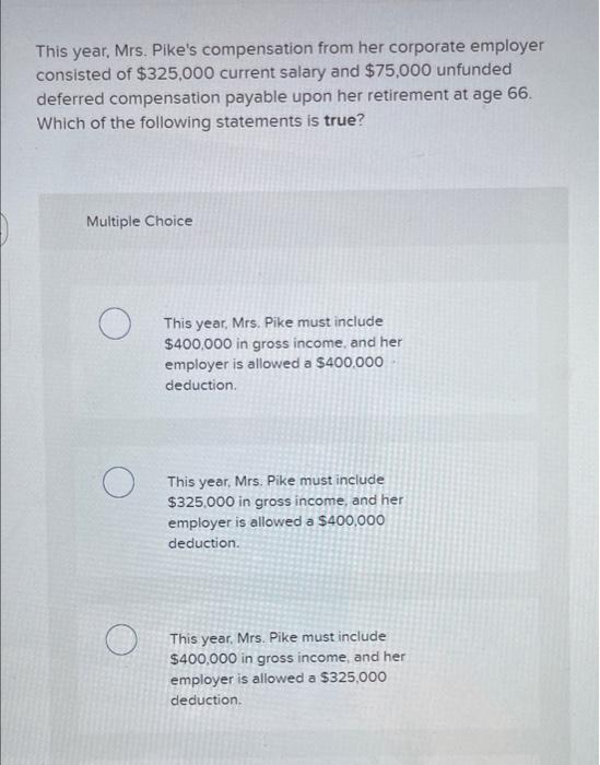 Solved This year, Mrs. Pike's compensation from her | Chegg.com