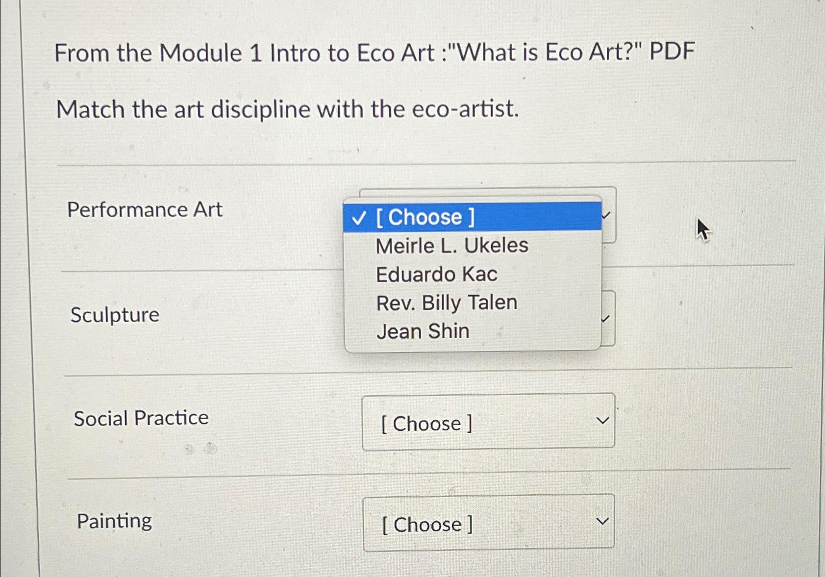 Solved From the Module 1 ﻿Intro to Eco Art :"What is Eco | Chegg.com