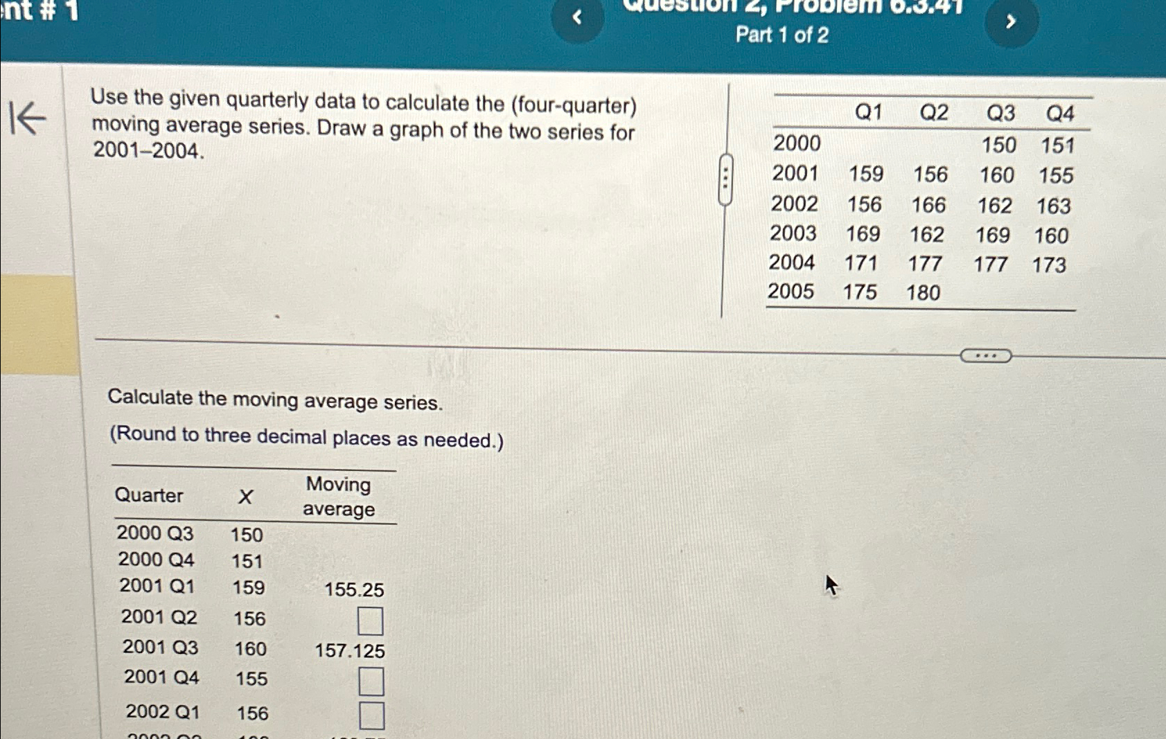 Solved Part 1 ﻿of 2use The Given Quarterly Data To Calculate