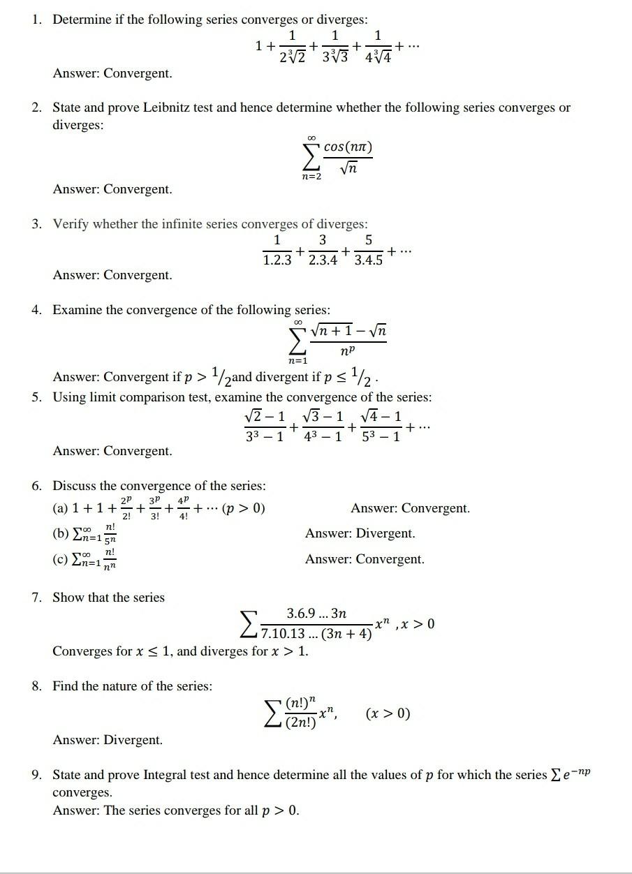 Solved 1 Determine If The Following Series Converges Or