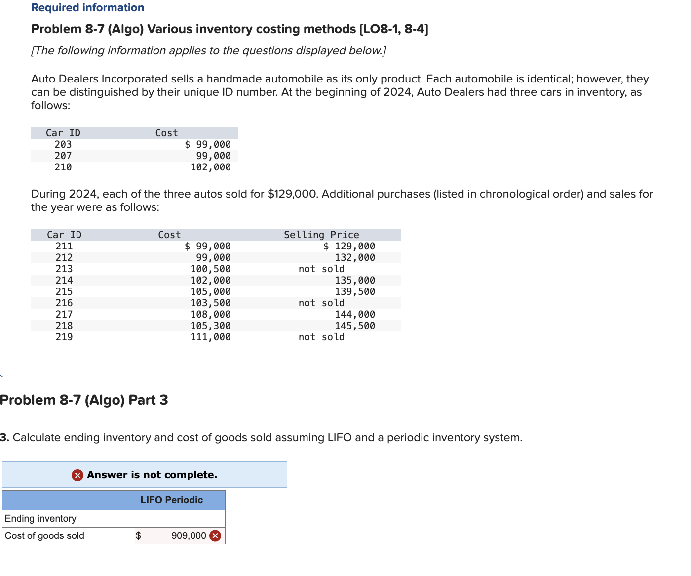 Solved Problem 8-7 (Algo) ﻿Various inventory costing methods | Chegg.com