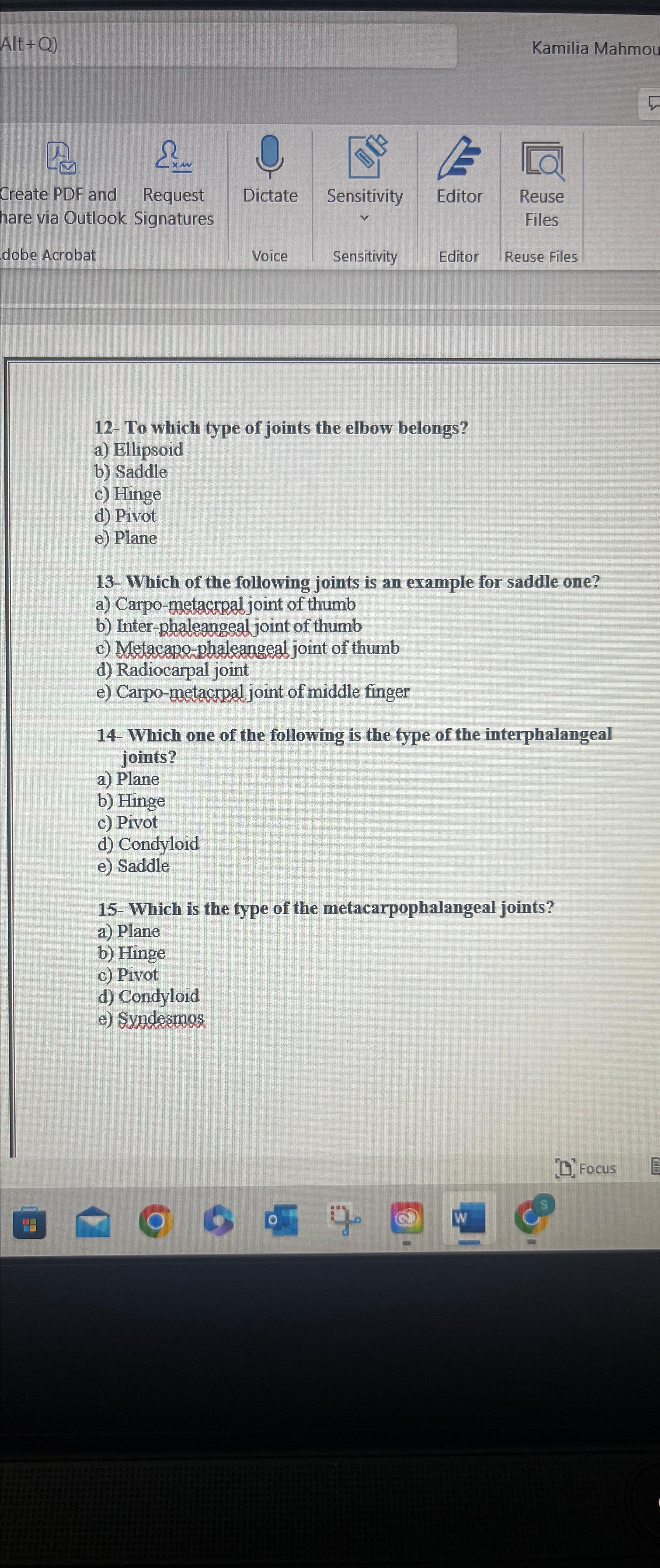 12- ﻿To which type of joints the elbow belongs?a) | Chegg.com
