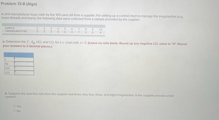 Solved Problem 13-8 (Algo) A shirt manufacturer buys cloth | Chegg.com