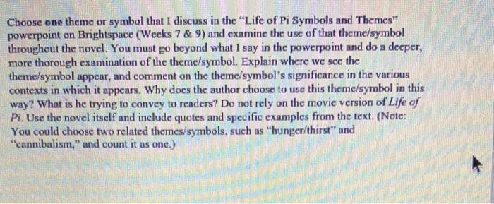 Choose one theme or symbol that I discuss in the | Chegg.com