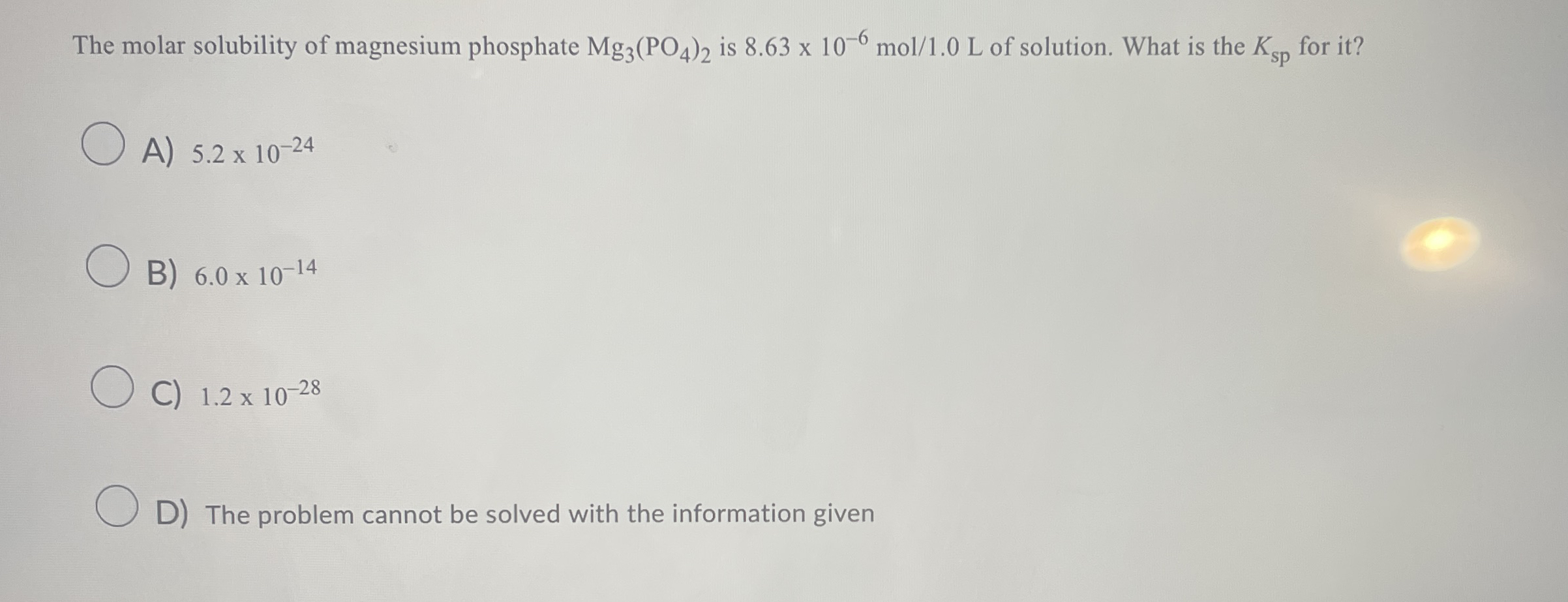 Solved The molar solubility of magnesium phosphate Mg3(PO4)2 | Chegg.com