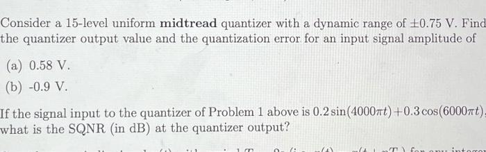 Solved Consider a 15-level uniform midtread quantizer with a | Chegg.com