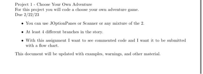 Project 1 - Choose Your Own Adventure For this | Chegg.com