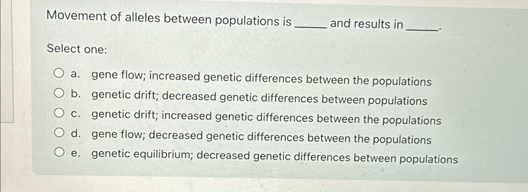 Solved Movement of alleles between populations is and | Chegg.com