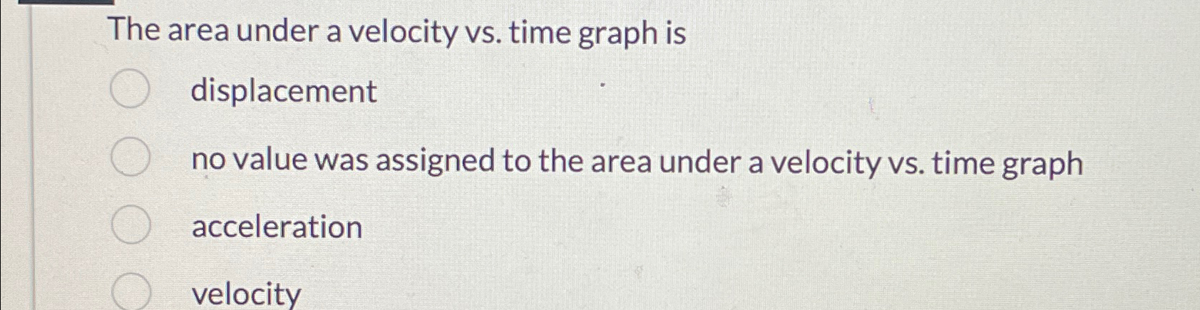 Solved The area under a velocity vs. ﻿time graph | Chegg.com