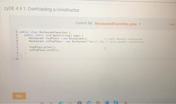 Solved ZyDE 4.9.1: Overloading a constructor Current file: | Chegg.com Solved ZyDE 4.9.1: Overloading a constructor Current file: | Chegg.com