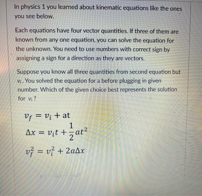 Solved In physics 1 you learned about kinematic equations | Chegg.com